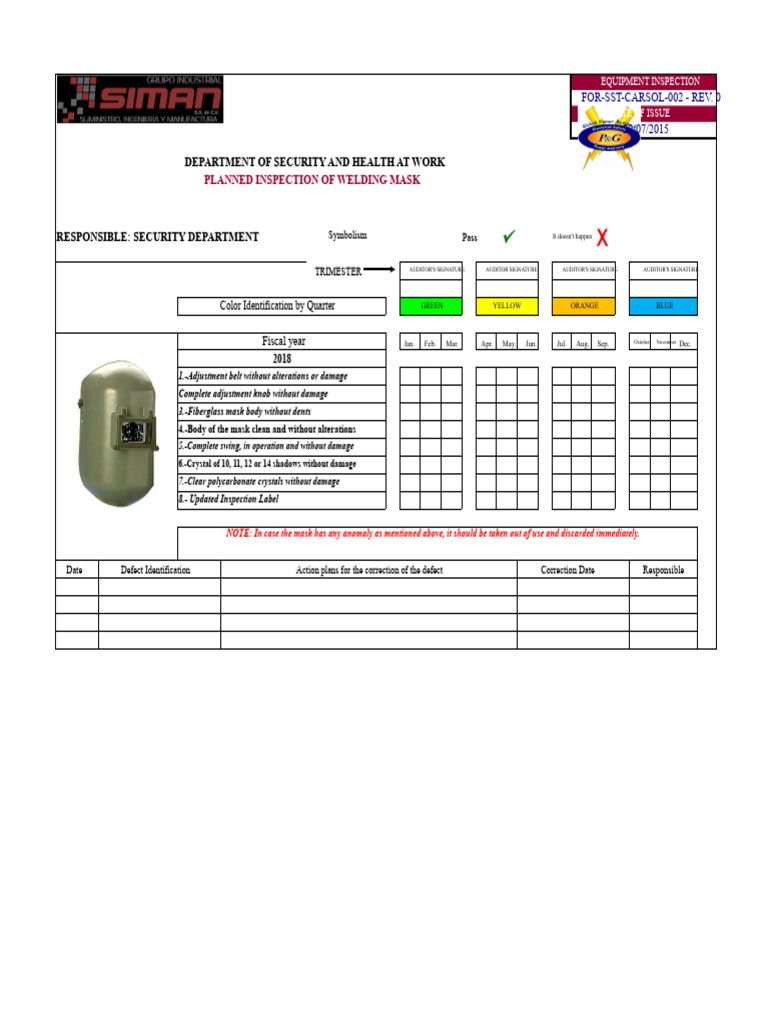 For-Sst-Carsol-002 Inspection of Welding Helmet Equipment Rev. 0 | PDF ...