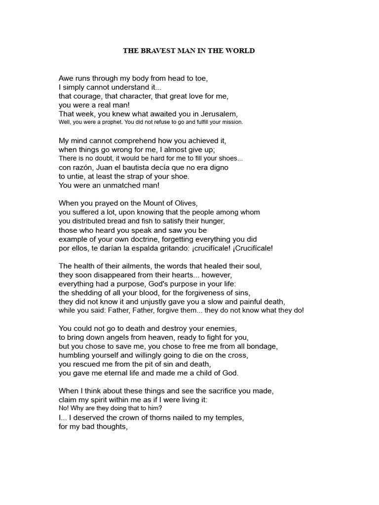Poem. The Bravest Man in The World | PDF | Jesus | Sin