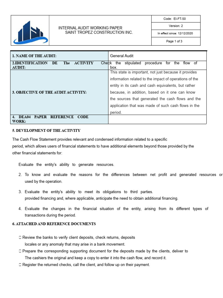 Internal Audit Cash Flow Analysis | PDF | Audit | Cash