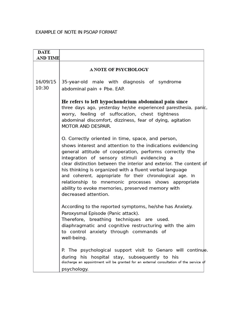 Psychology Note in Psoap Format. | PDF