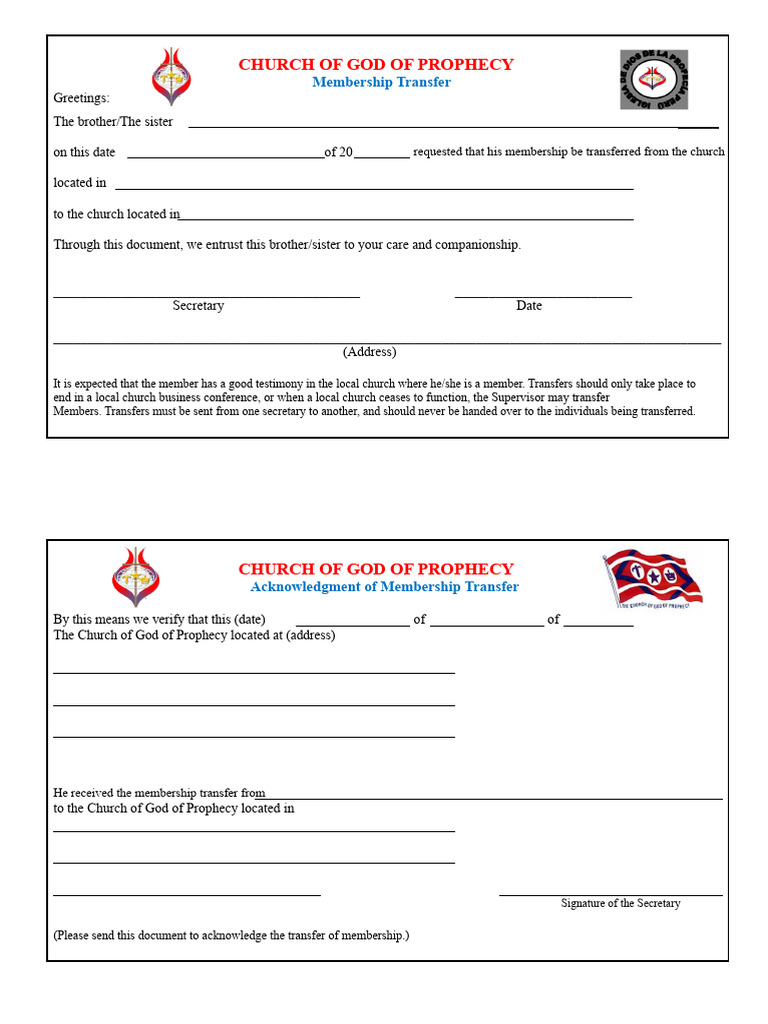 Church Membership Transfer Form | PDF