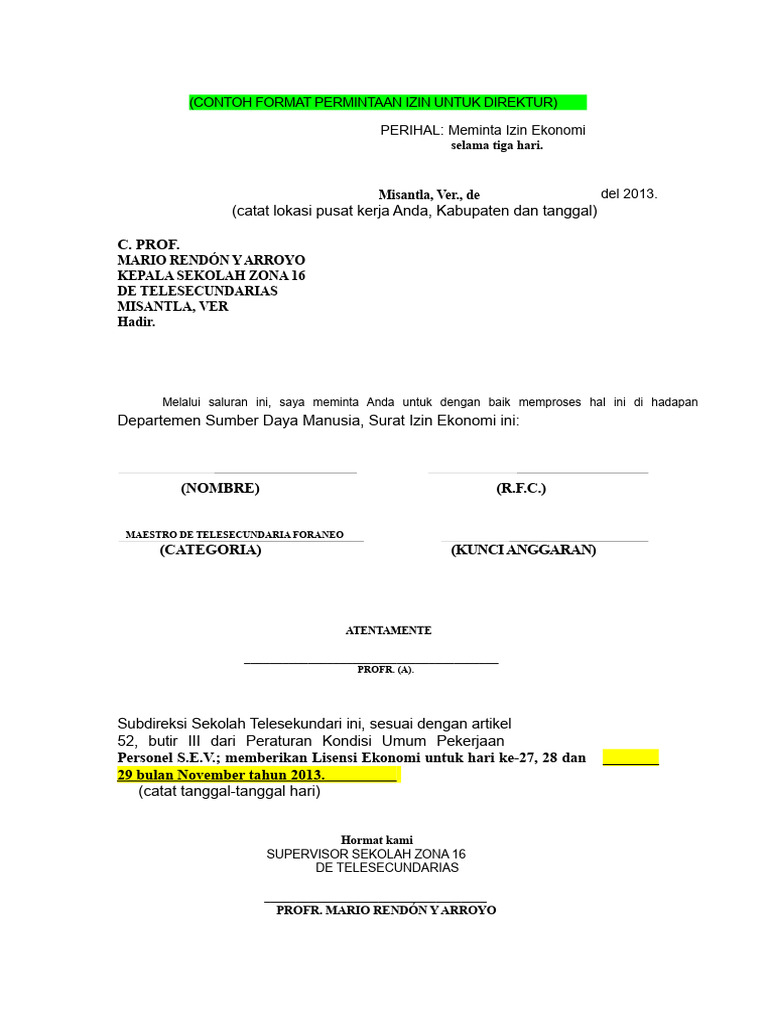 Contoh Format Izin Ekonomi | PDF