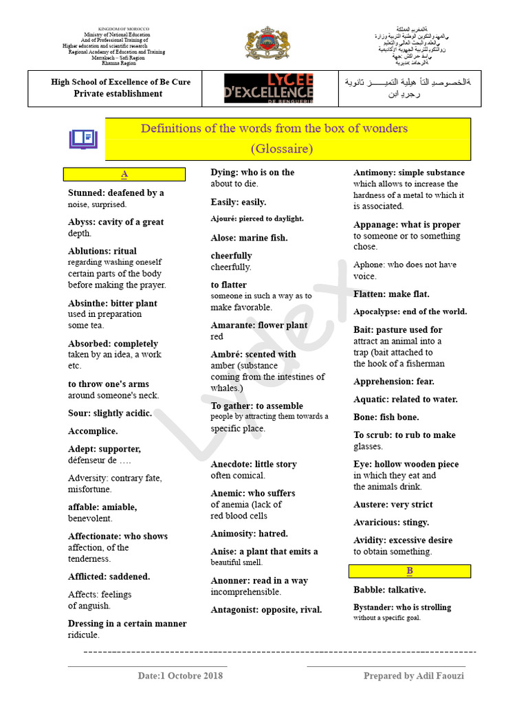 Definition of The Words From The Box of Wonders | PDF