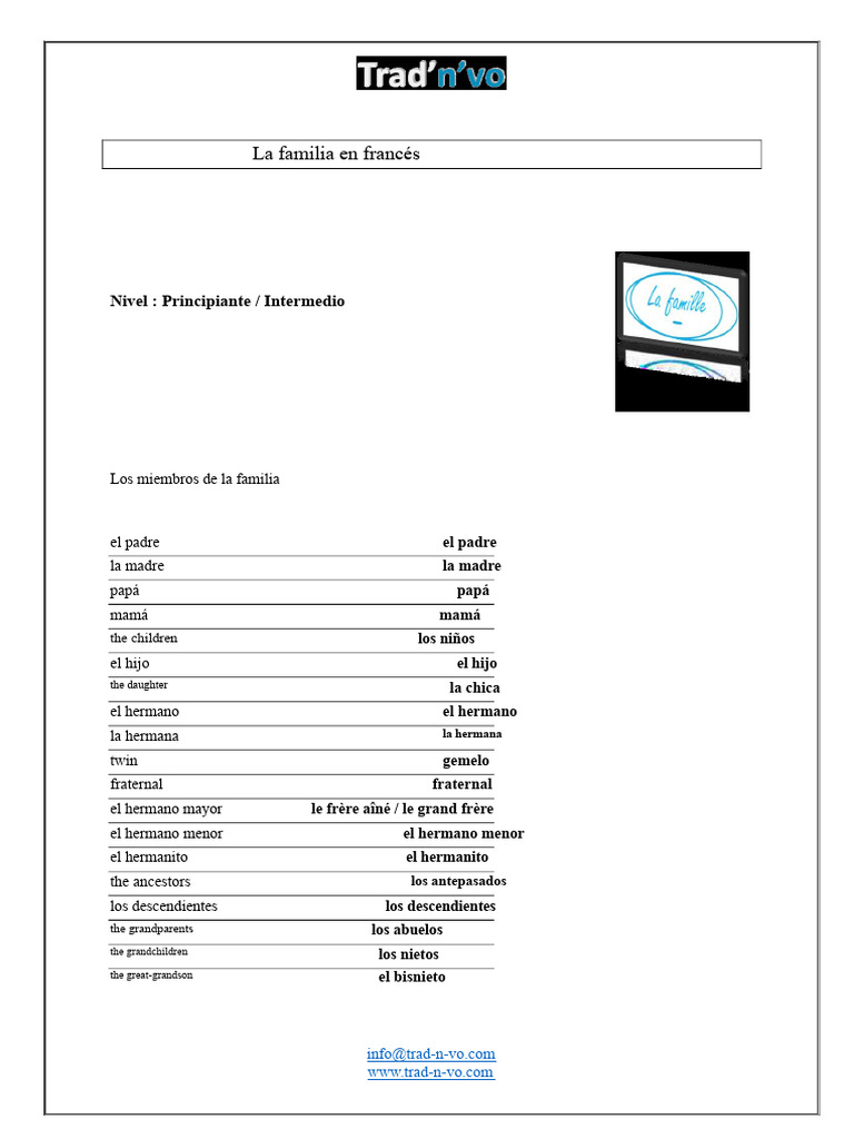 La Familia en Francés | PDF