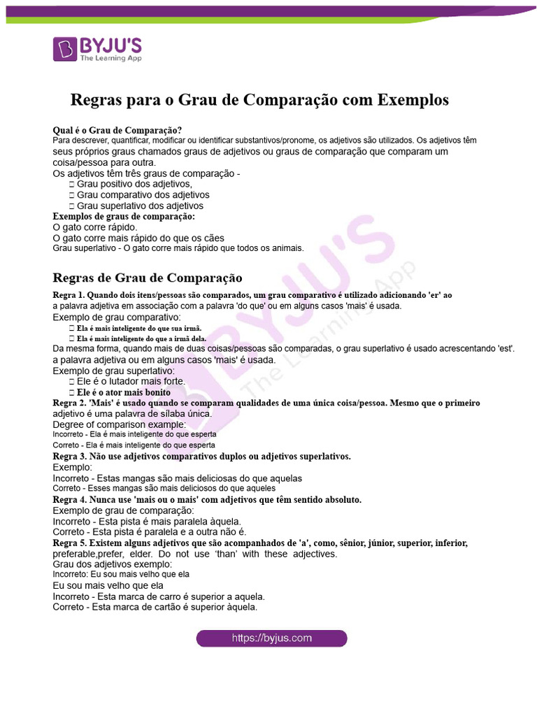 Regras e Exemplos do Grau de Comparação | PDF | Adjetivo | Palavra