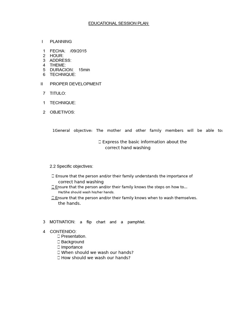 Handwashing Education Session Plan | PDF | Hand Washing | Public Health