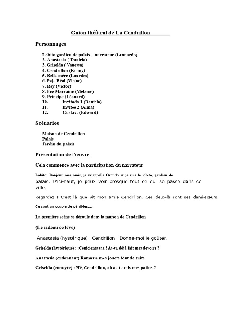 Guion de La Cendrillon : Théâtre en Scènes | PDF | Cendrillon | Contes ...