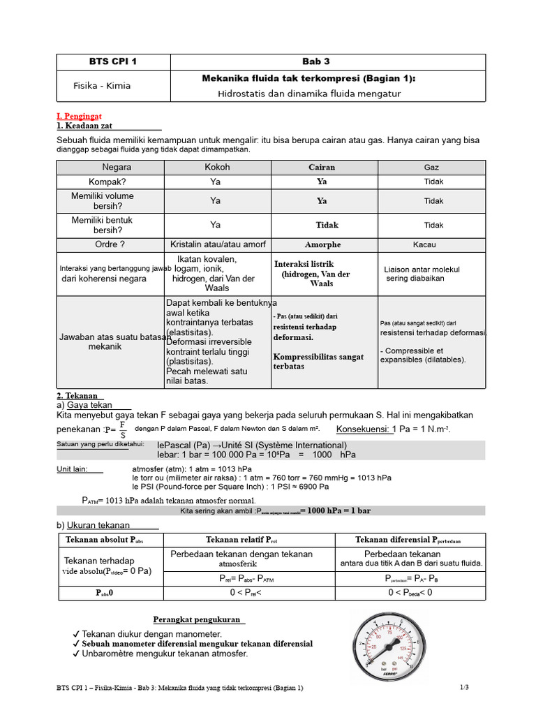 BTS CPI 1 CH 9 Mekanika Fluida | PDF
