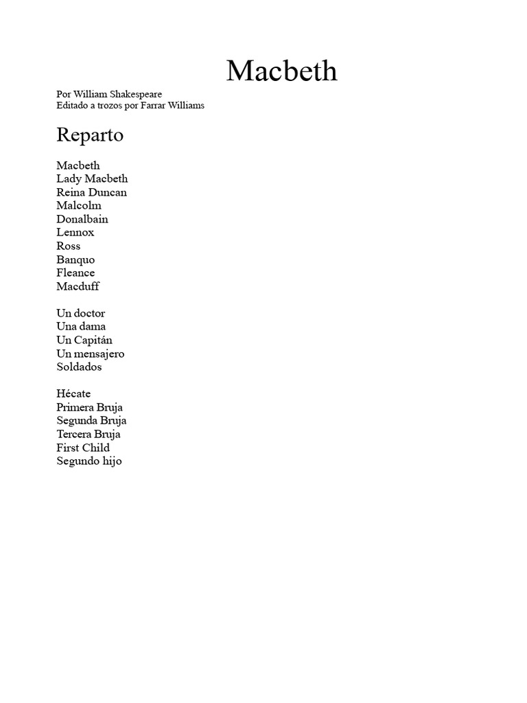 Macbeth: Reparto | PDF | Macbeth | Personajes de Shakespeare