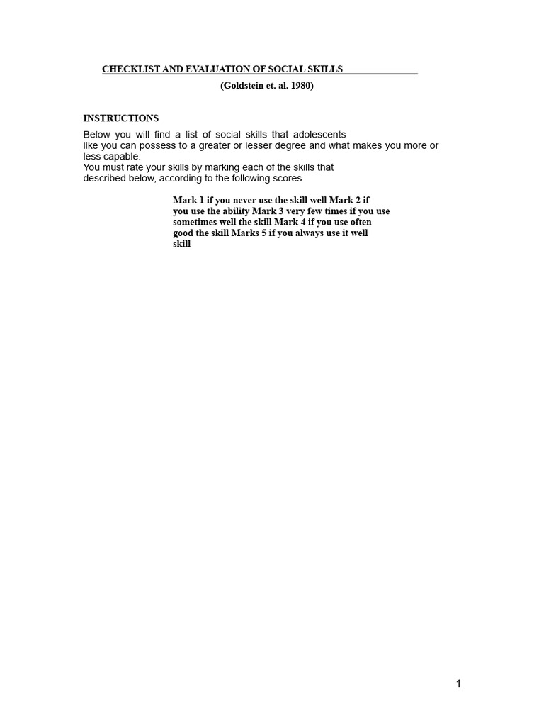 3. CHECKLIST AND SOCIAL SKILLS ASSESSMENT.pdf | PDF | Social Skills ...