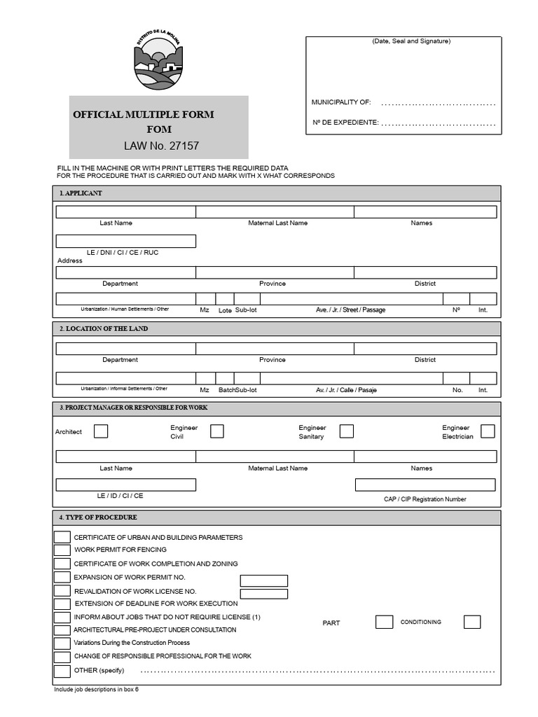 Official Multiple Form for Building Permits | PDF