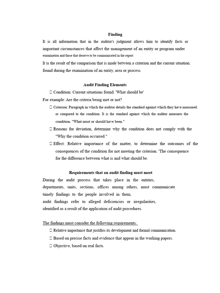 Finding | PDF | Audit | Auditor's Report