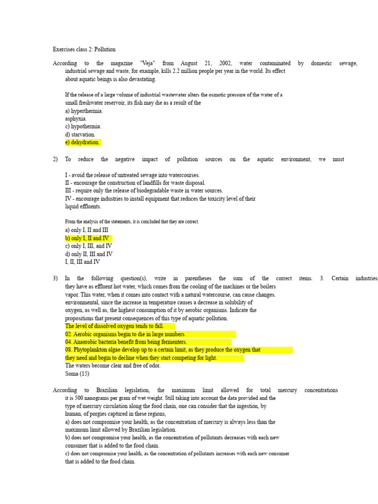 Water Pollution Exercises - Lesson 2 With Answer Key | PDF | Water | Sewage