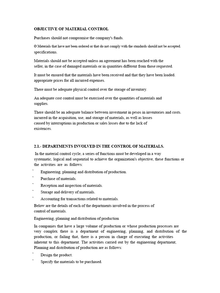 Objective of Materials Control | PDF | Inventory | Warehouse