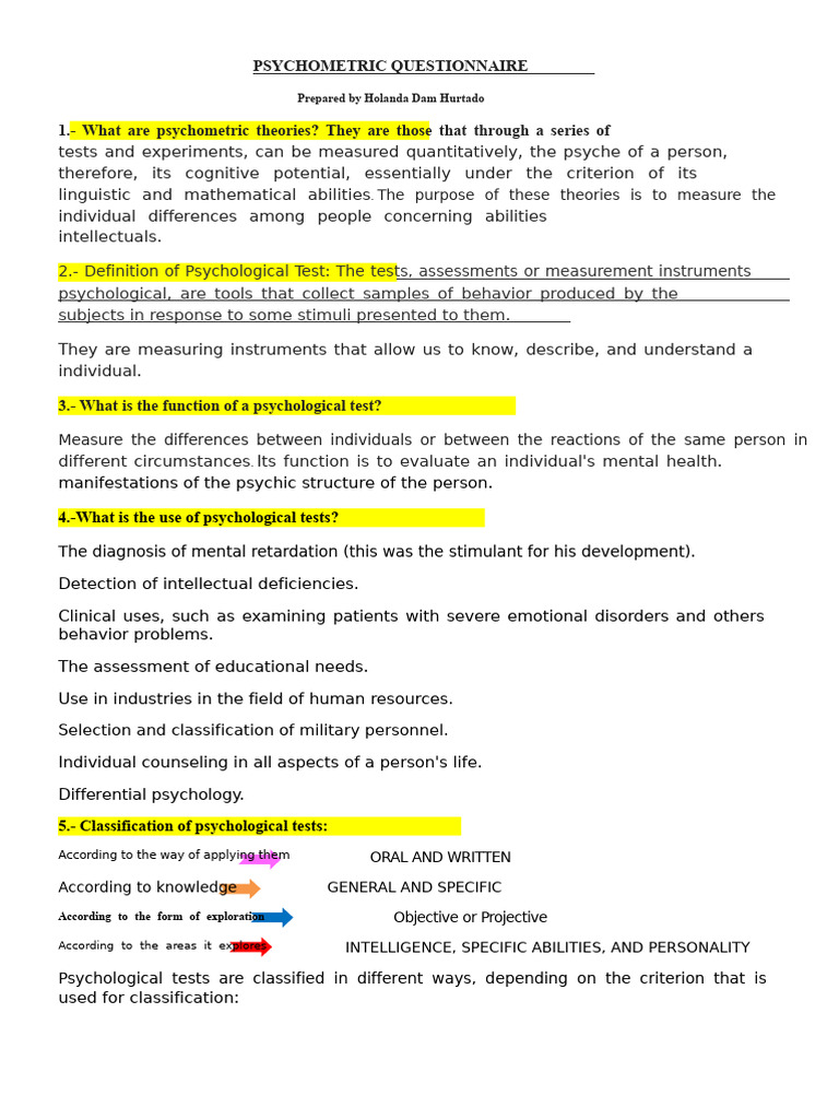 Psychometrics Questionnaire | PDF | Psychometrics | Psychology