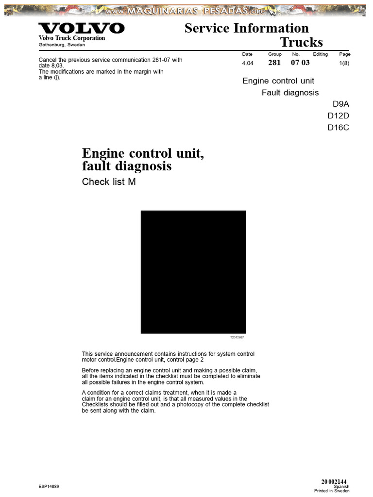 Volvo Truck Engine Control Unit Guide | PDF | Medical Diagnosis ...