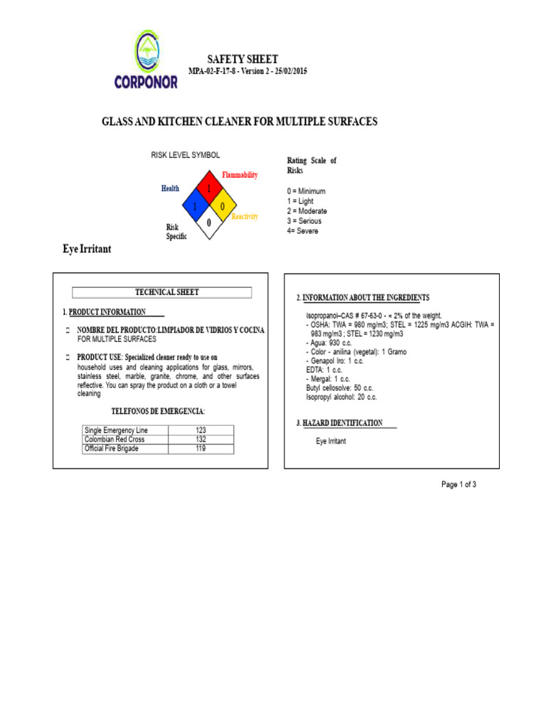 Clean Glass Safety Data Sheet | PDF | Occupational Safety And Health ...