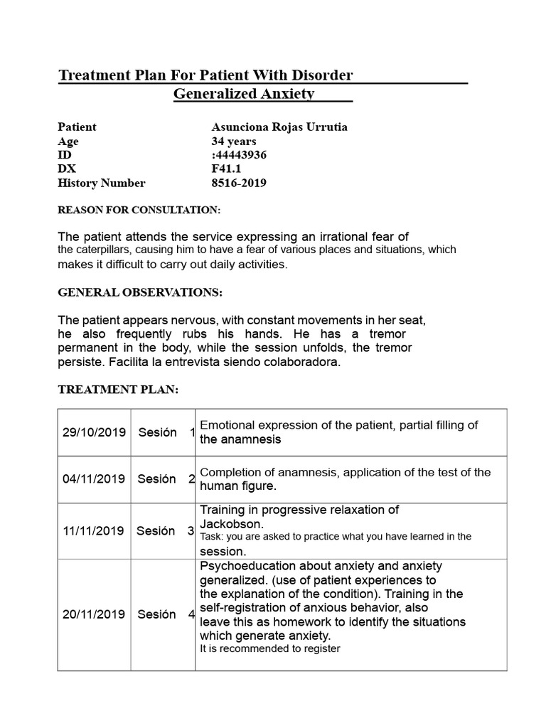 Treatment Plan for Patient with Generalized Anxiety Disorder | PDF ...