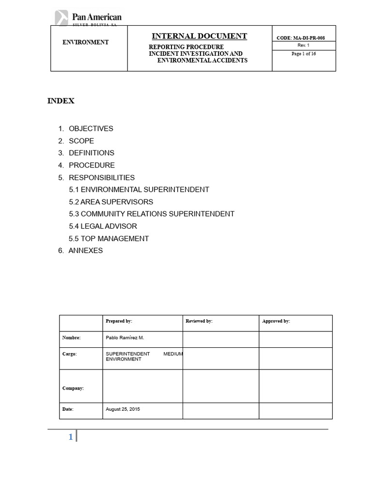 Environmental Incident Reporting Procedure | PDF | Emergency | Human ...