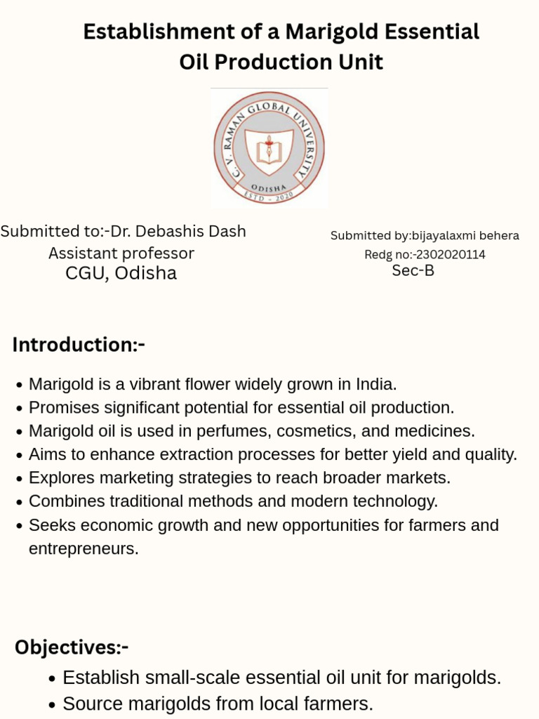Establishment of A Marigold Essential Oil Production Unit | PDF ...