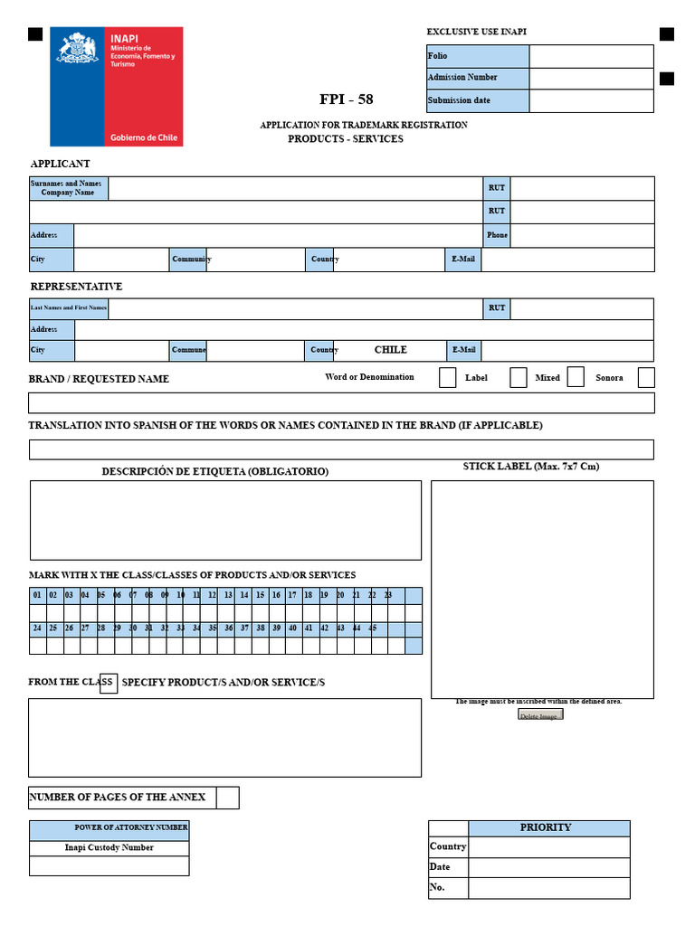 FPI-58 Trademark Registration Application (Products - Services) | PDF ...
