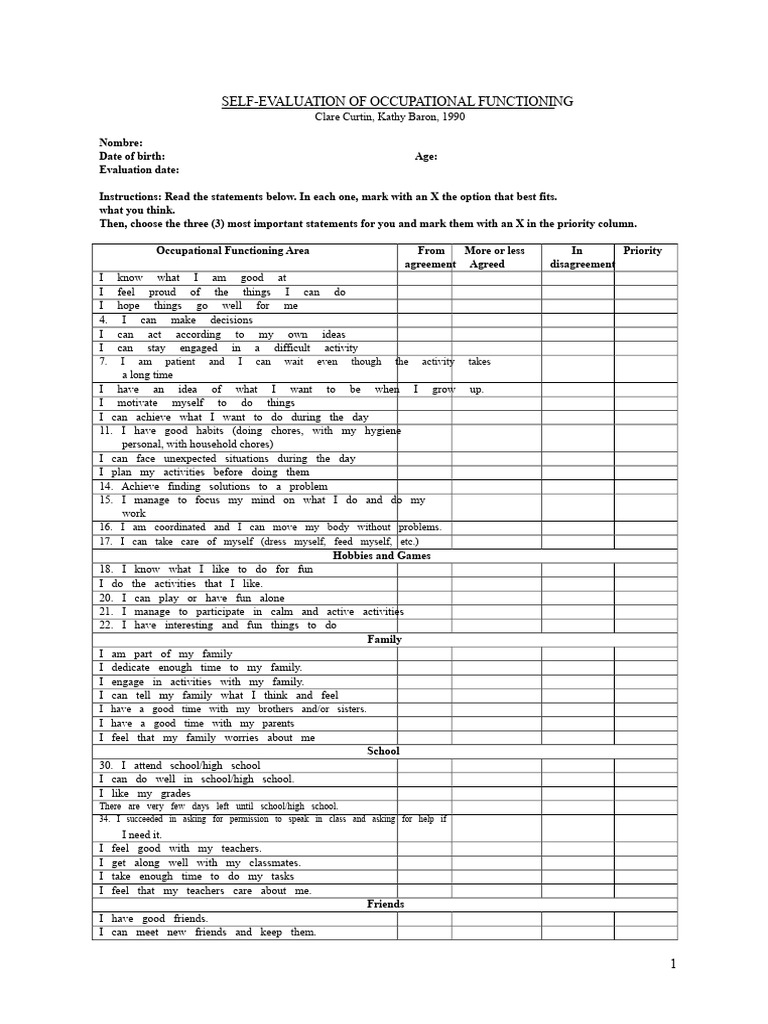Occupational Functioning Self-Assessment, ADHD, 12a | PDF | Psychology ...