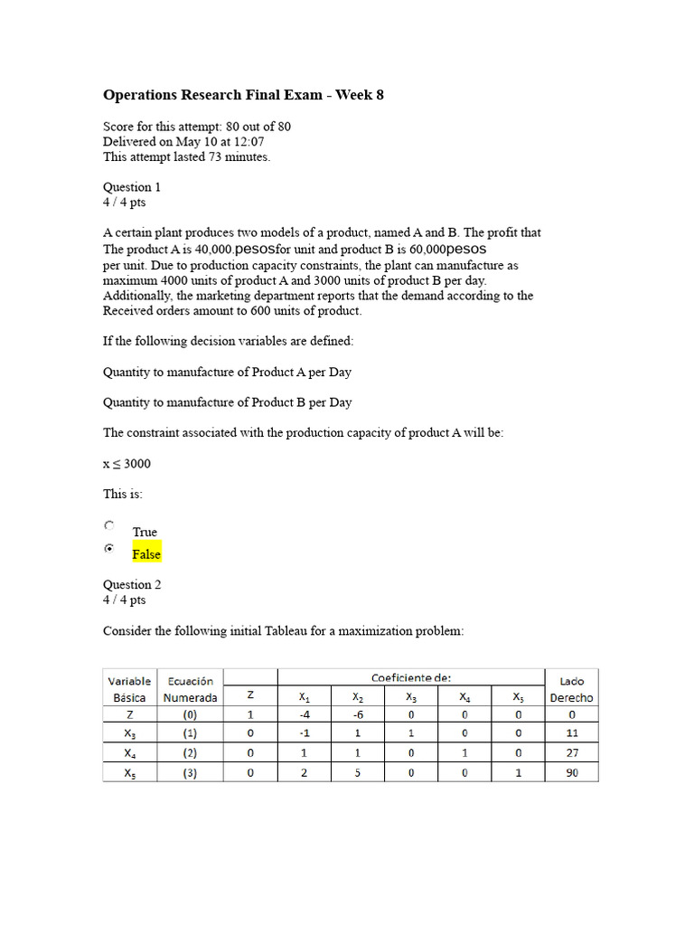 Operations Research Final Exam | PDF | Linear Programming | Applied ...