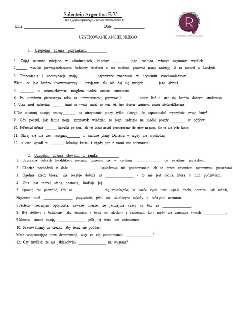 Test Jednostka 5 Close Up C2 | PDF