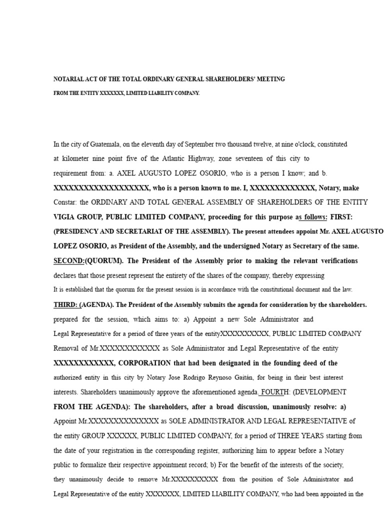 Notarial Act of The Ordinary and Total General Assembly | PDF ...