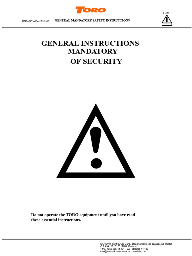 Safety Manual Sandvik LH307 | PDF | Safety | Booting