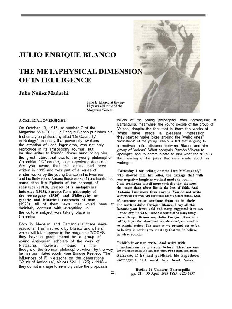 J. E. Blanco, Metaphysical Dimension of Intelligence, Julio Nuñez ...