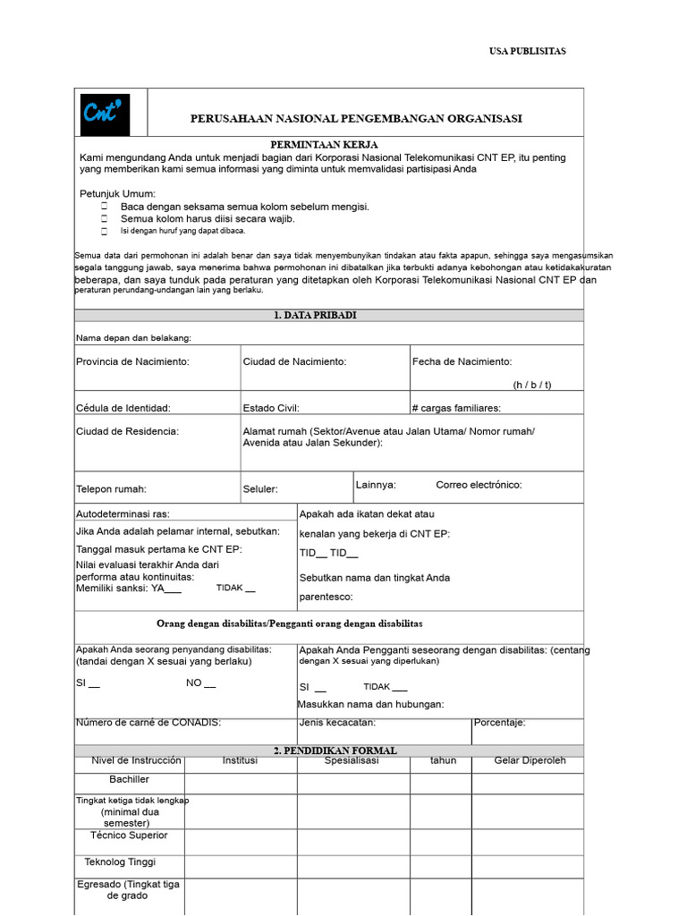 Permohonan Pekerjaan CNT Ep | PDF