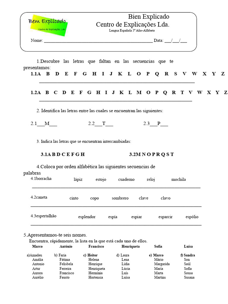 1 - Ficha Formativa - Alfabeto y orden Alfabético (2).pdf | PDF
