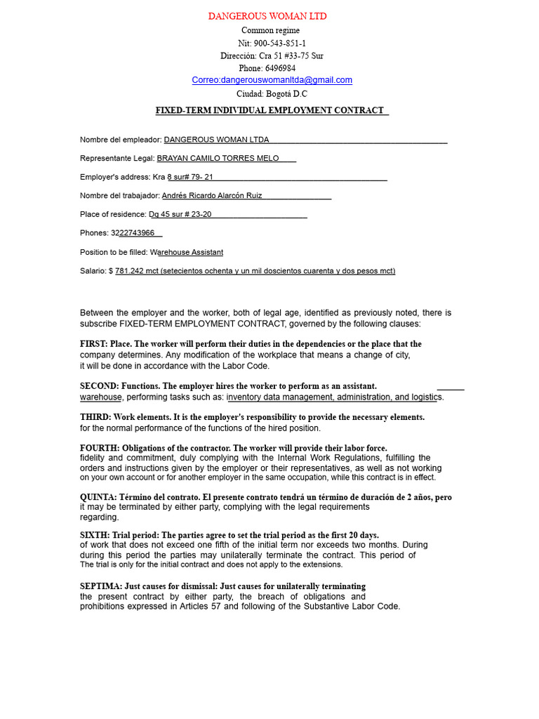 Contract-Hv1 Warehouse Assistant | PDF | Employment | Labour Law