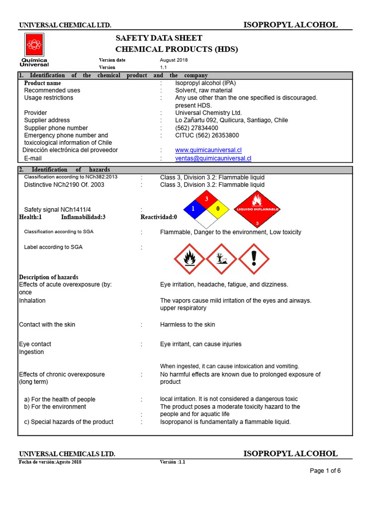 Isopropyl Alcohol Safety Data Sheet | PDF | Toxicity | Fires