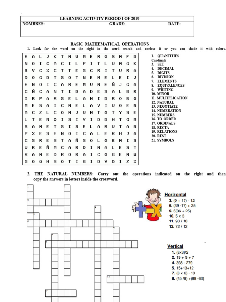 Mathematics Crossword | PDF | Numbers | Multiplication