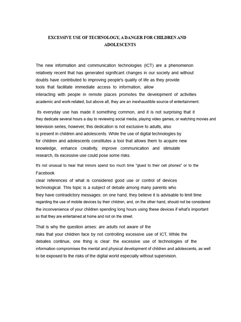 Risks of Excessive Tech Use in Youth | PDF | Adolescence | Child ...