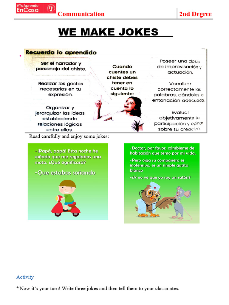2nd Degree Communication Jokes Activity | PDF