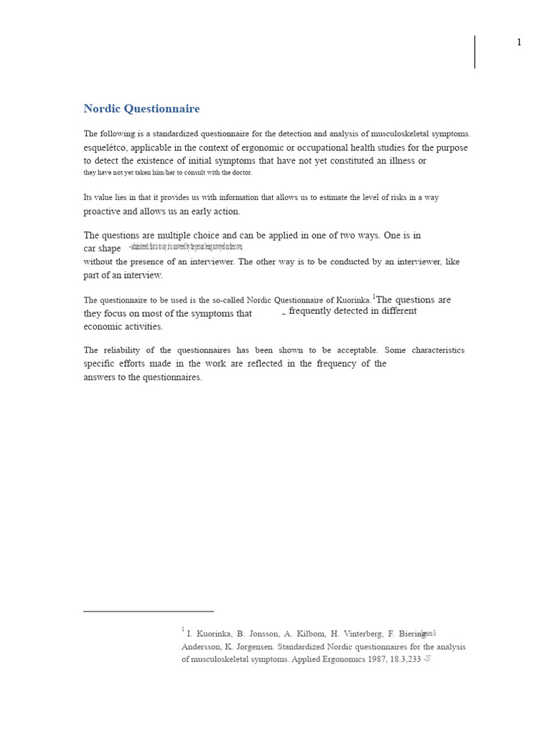Nordic Musculoskeletal Symptom Survey | PDF | Questionnaire ...