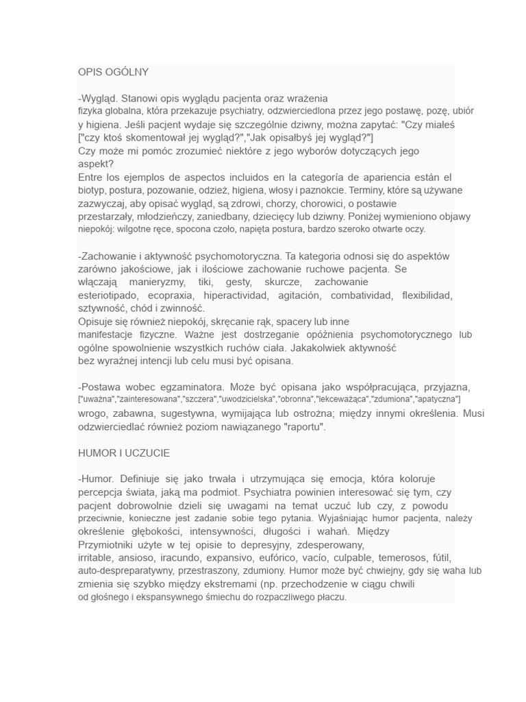 Ogólny Opis Badania Psychicznego | PDF