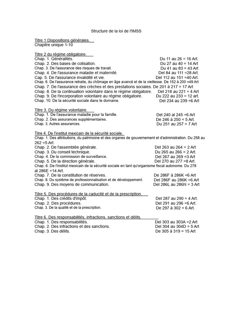 Structure de la loi de l'IMSS | PDF | Assurance | Échecs