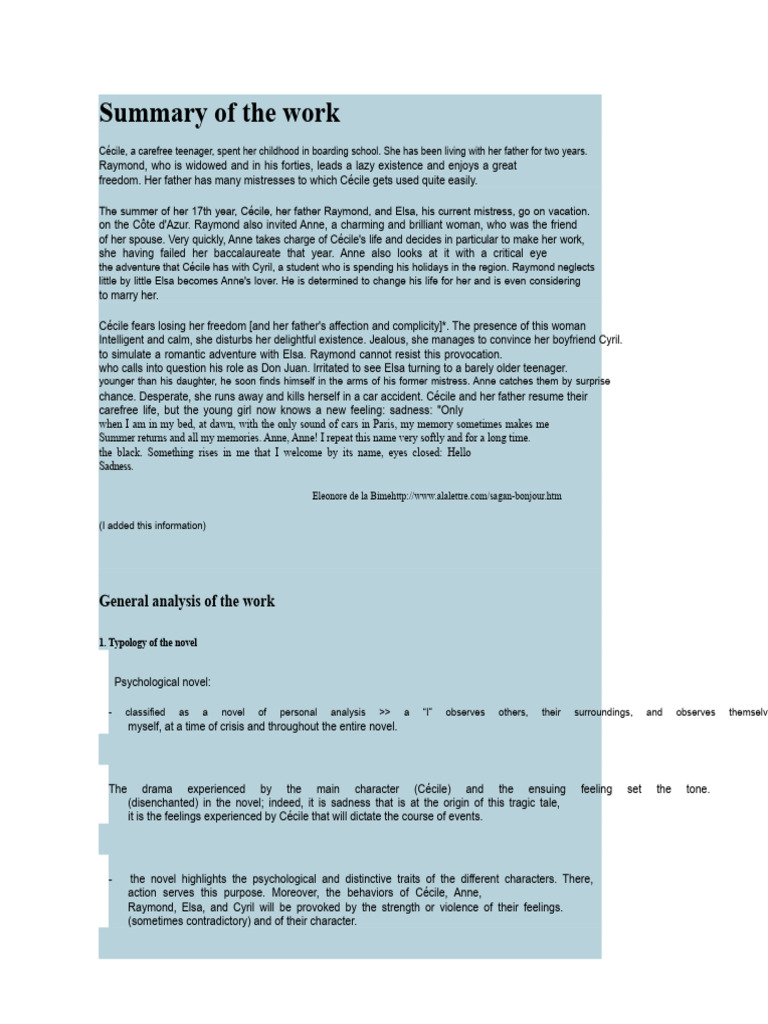 Summary of Hello Sadness | PDF | Existentialism | Narration