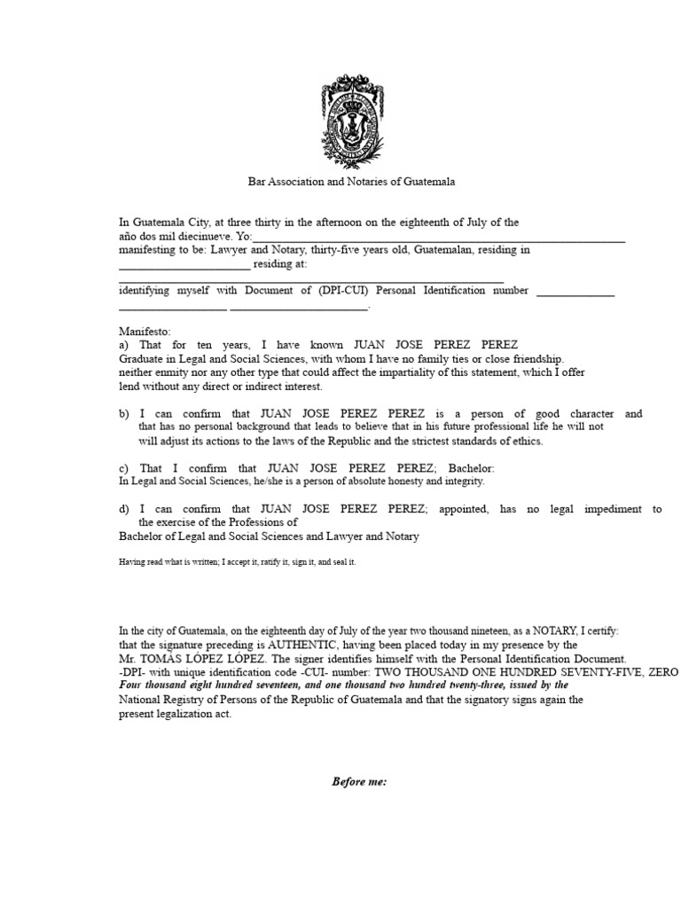 Witness Declaration Act For The Bar Association | PDF