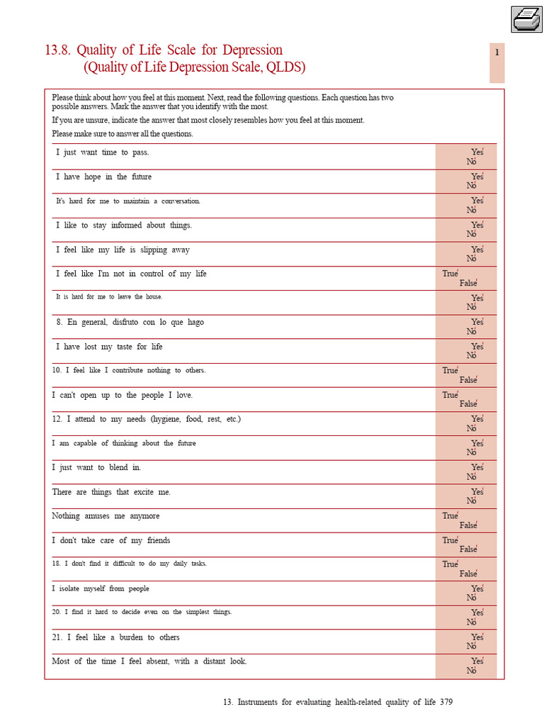 Quality of Life Scale for Depression | PDF | Behavioural Sciences ...