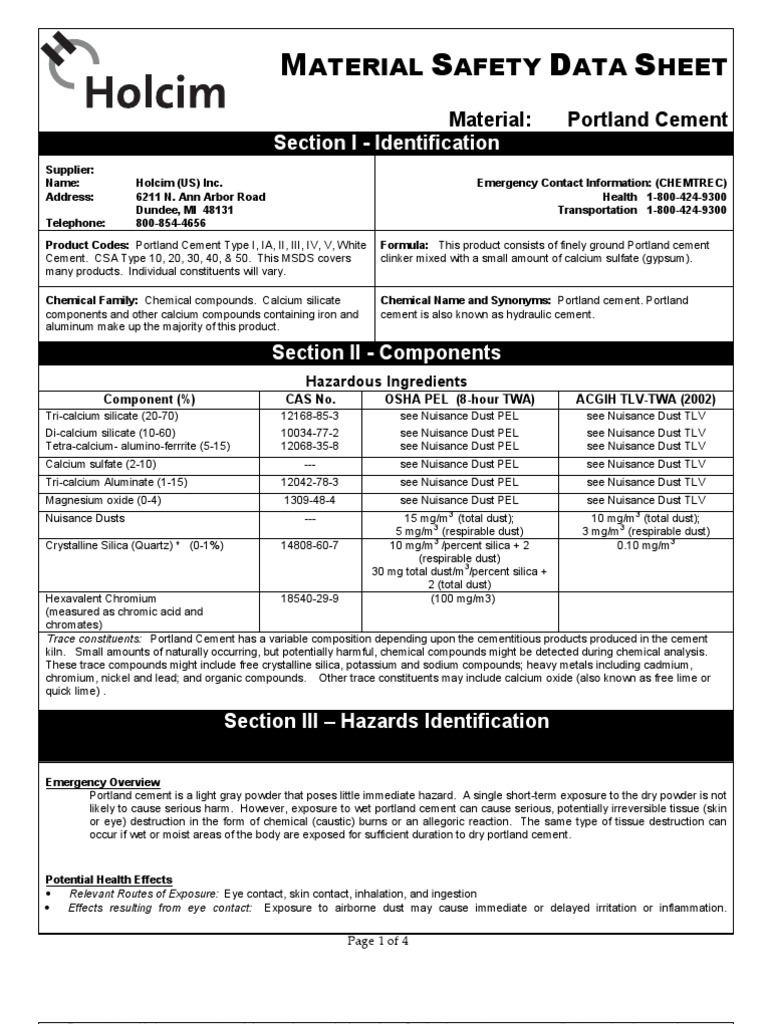 21 Msds Holcim Portland Cement | PDF | Business