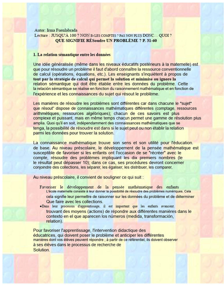 Résoudre des problèmes mathématiques en maternelle | PDF ...