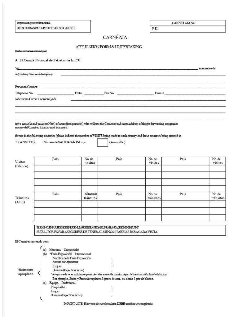 Formulario de Solicitud de Carnets ATA y Compromiso | PDF
