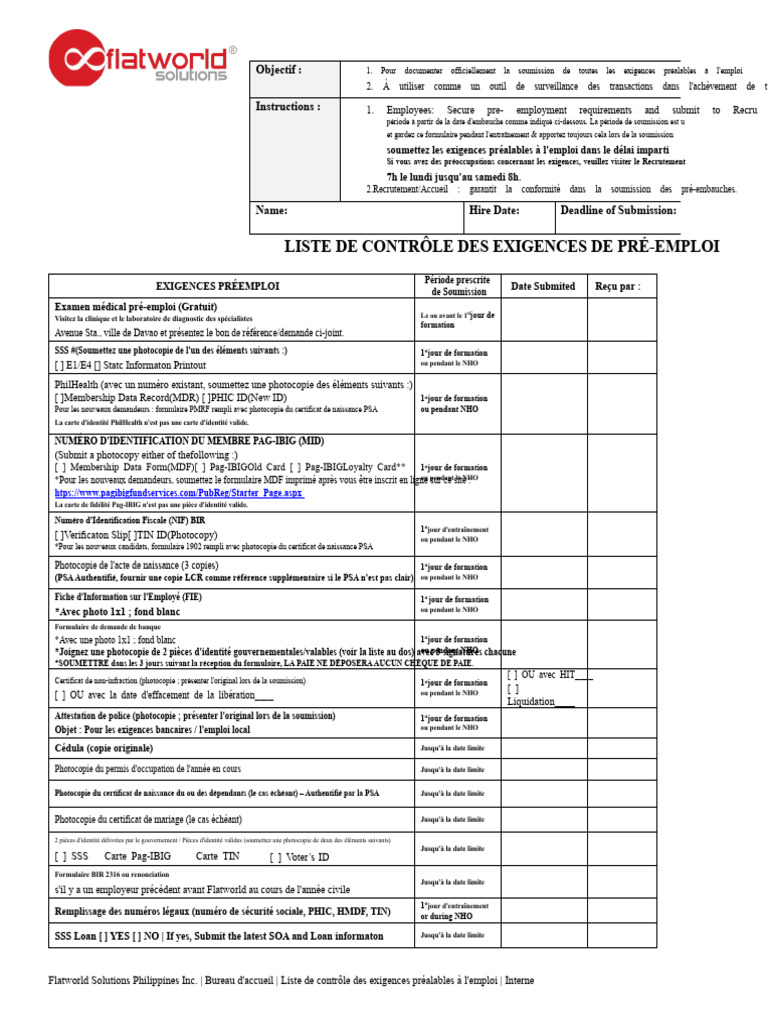 Liste de Contrôle Des Exigences Préalables À L'emploi | PDF | Passeport ...