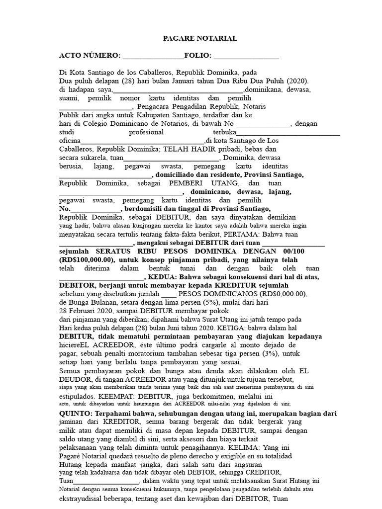Model Surat Perjanjian Notaris | PDF