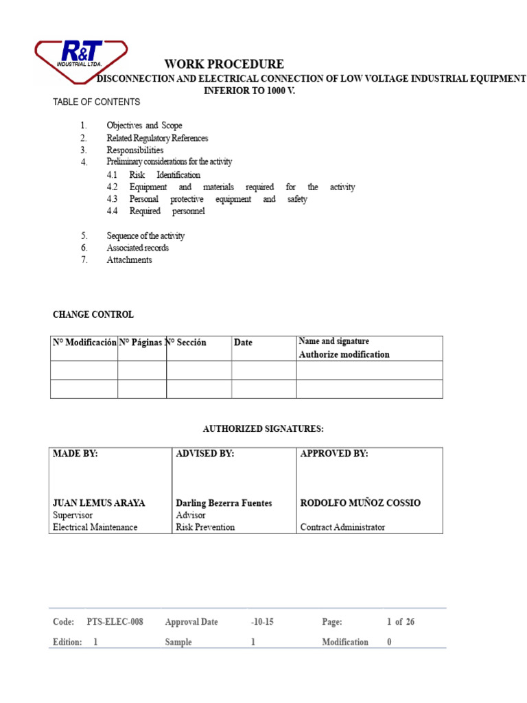 Low Voltage Equipment Connection Procedure | PDF | Personal Protective ...